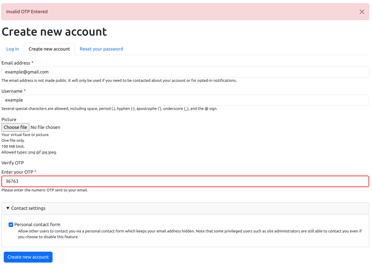 Register with OTP | Drupal.org